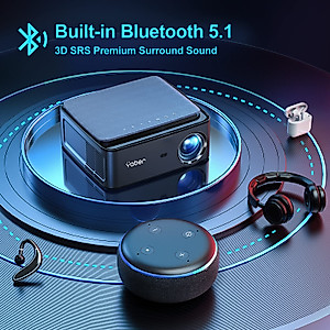 Yaber 2023 Upgrade 5G WiFi Bluetooth 4K Projector, Full HD Native 1920x1080P Projector, Home Projector Support 4D&4P-Keystone Correction, 500'' Giant Screen, Zoom, for Android/iOS/PC/PPT/USB