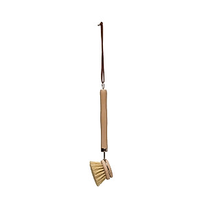 Creative Co-Op Beech Wood Brush with Metal Decorative Accents & Leather Strap (DF3016)