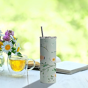 Tumbler with Lid and Straw Cartoon Bird on Branch thermos coffee travel mugcute cups 20 oz insulated tumbler for Daily Holiday Decor Gift coffee cup