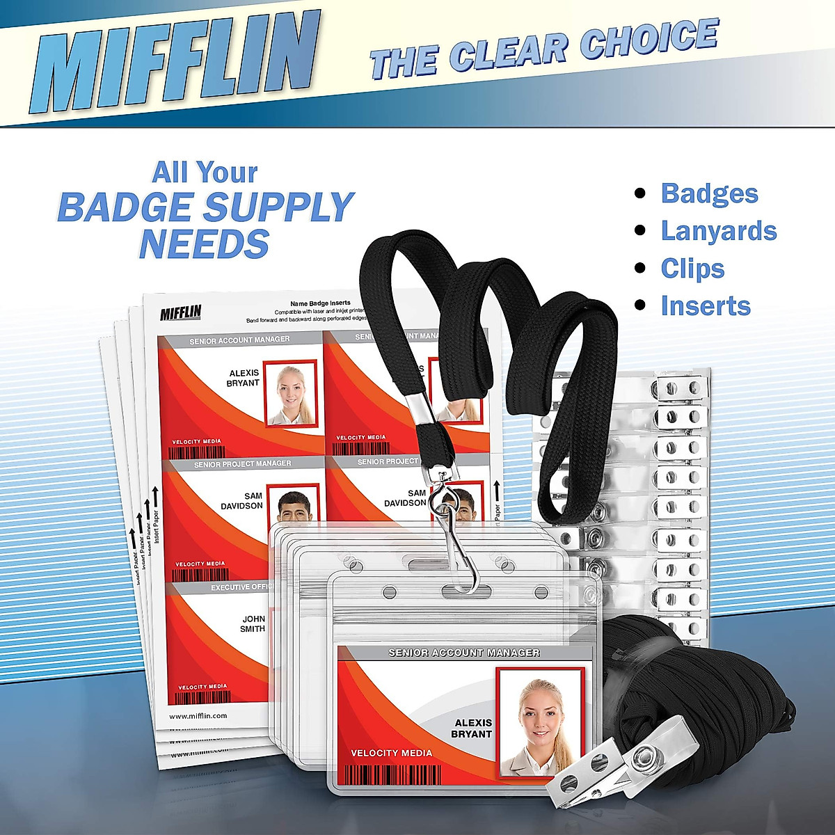 Mifflin-USA Flat Lanyards for ID Badges (Black, 36 Inch, 5 Pack), Comfortable Neck Straps