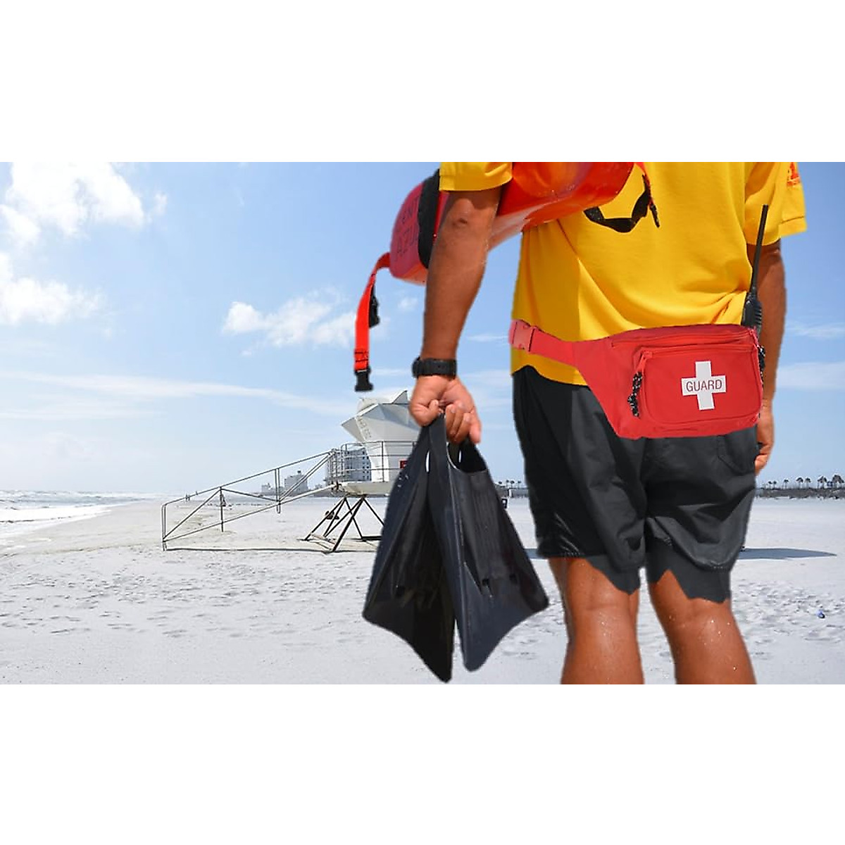 Dealmed Lifeguard Fanny Pack with Logo, E-Z Zipper Design and 3 Pockets, Red Fanny Pack (Pack of 1), Includes Adjustable Waist Strap and Zipper Pockets