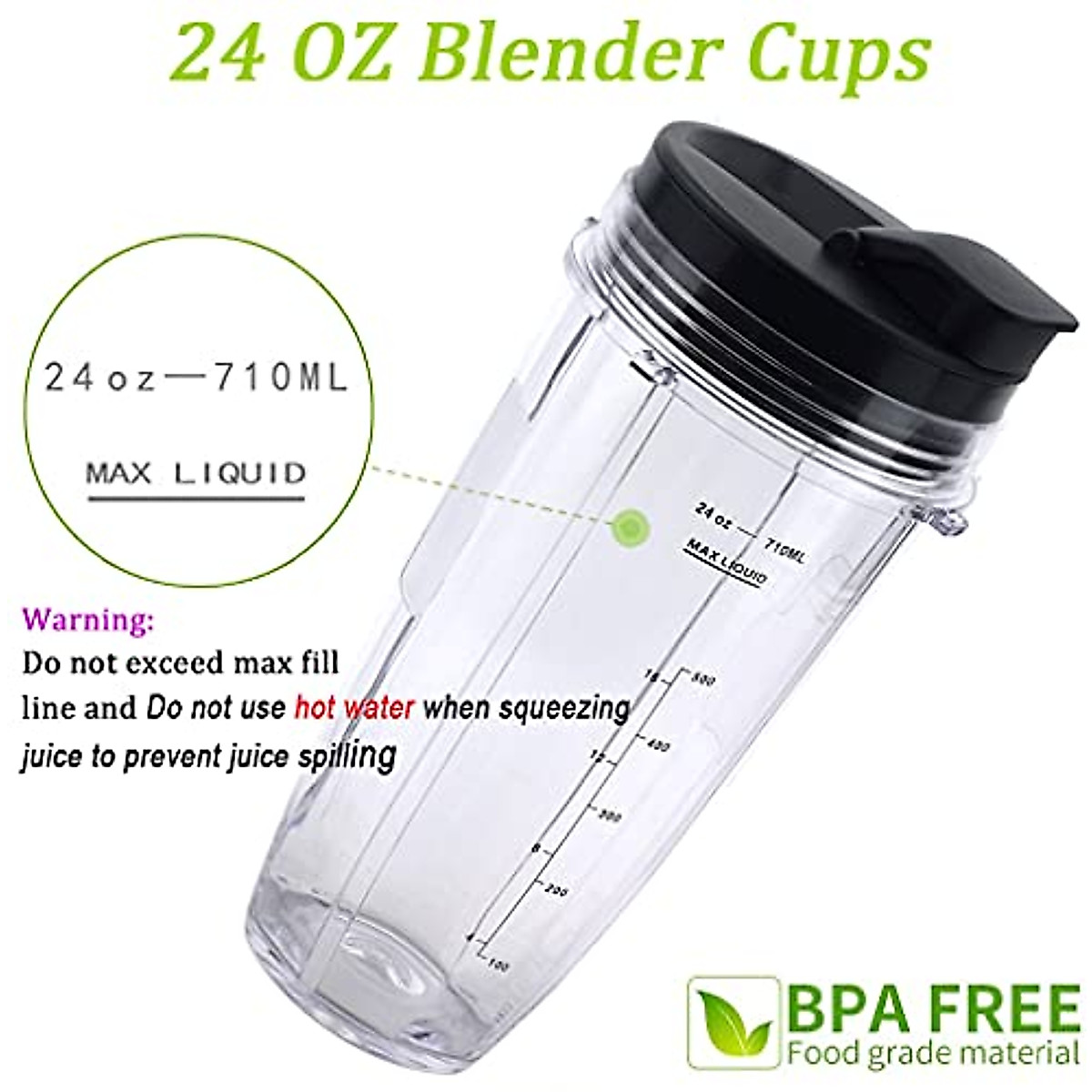 Replacement 24oz Nutri Ninja Blender Cup with Sip & Seal Lid For BL450 BL454 BL456 BL480 BL482 BL640 BL642 BL682 BN751 BN801 Foodi SS101 SS351 SS401 Ninja Blender Auto IQ Blade, 2-Pack