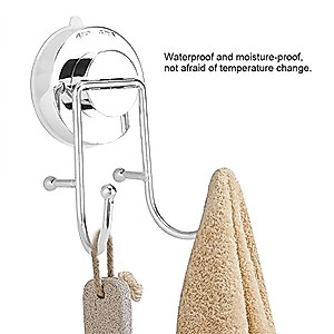 Vacuum Suction Double Bath Hook Stainless Steel Wall Mounted Towel and Key Hook Rail Rack Double Prong Robe Hook for Kitchen Bathroom