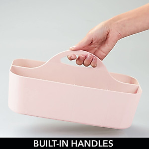 mDesign Plastic Portable Nursery Storage Organizer Caddy Tote - Divided Basket Bin with Handle - Holds Bottles, Spoons, Bibs, Pacifiers, Diapers, Wipes, Baby Lotion - Lumiere Collection - Light Pink