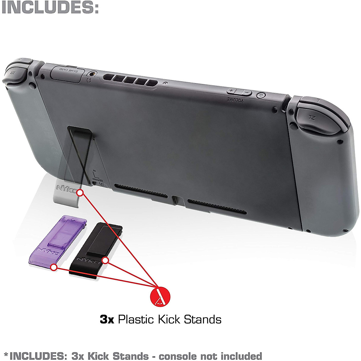 Nyko Kick Stand Multi-Pak - 3 Various Color Replacement Kickstands with Built-In SD Card Storage for Nintendo Switch