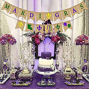 Mardi Gras Banner Burlap | Mardi Gras Decorations | Gold Purple Green Mardi Gras Banner for Mantel Fireplace | Rustic Mardi Gras Party Decorations Supplies | Mardi Gras Outdoor Indoor Hanging Decor