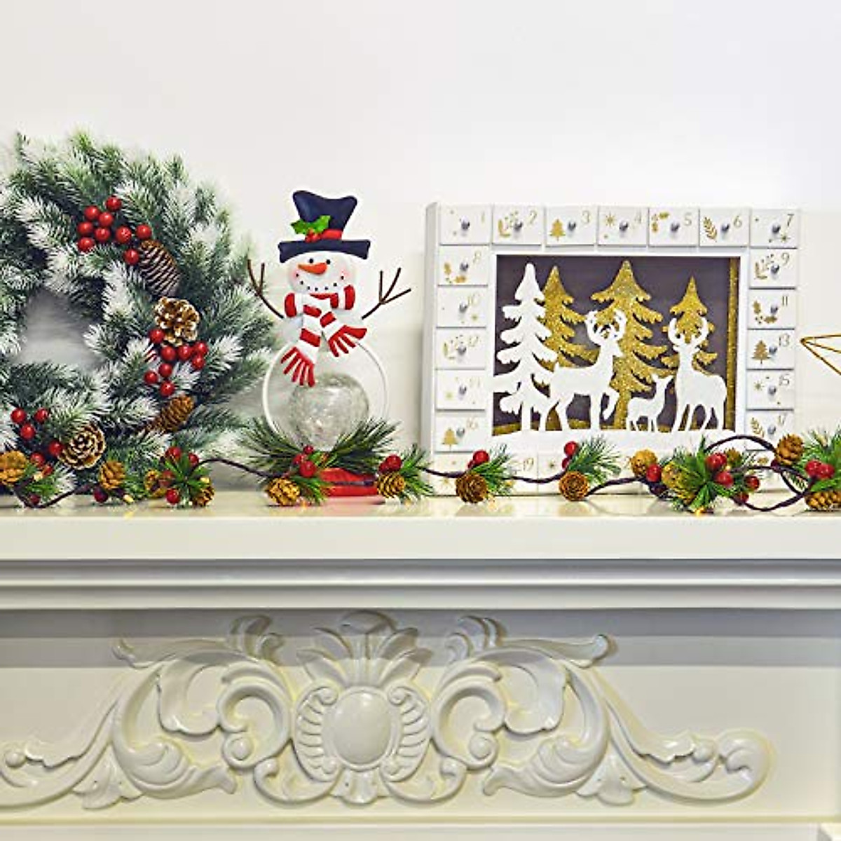 FUNPENY Christmas PineCones String Lights, 6.56Ft 20 LED Pine Needles Red Berries Fall Light Garland, Indoor Outdoor Decor for Thanksgiving Christmas Autumn Themed Party Decorations