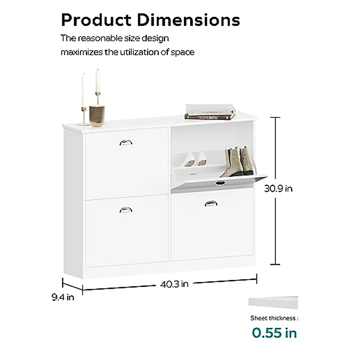 MIRROTOWEL Shoe Cabinet,Hidden Slim Narrow Shoe Rack Cabinet with 4 Drawers for Entryway, Foyer,Hallway,Bedroom,White