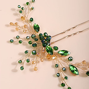 Kercisbeauty Green Emerald Crystal Hair Piece for Wedding Brides Women and Girls Handmade Gold Hair Jewelry for Special Occasion Hair Deco Collection (Green) 1 Count (Pack of 1)