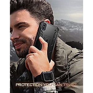 Poetic Revolution Series Case for iPhone Xs Max 6.5 inch, Full-Body Rugged Dual-Layer Shockproof Protective Cover with Kickstand and Built-in-Screen Protector, Black