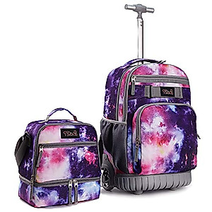 Tilami Rolling Backpack 19 inch with Lunch Bag Wheeled Laptop Backpack, Galaxy Purple