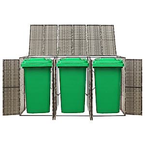 loibinfen Triple Wheelie Bin Shed, Outdoor Garbage Can Enclosure, PE Garbage Can Shed for Garden,Patio,Backyard Outdoor Trash Can Garbage Can Shed, Gray 81.5"x31.5"x46.1"