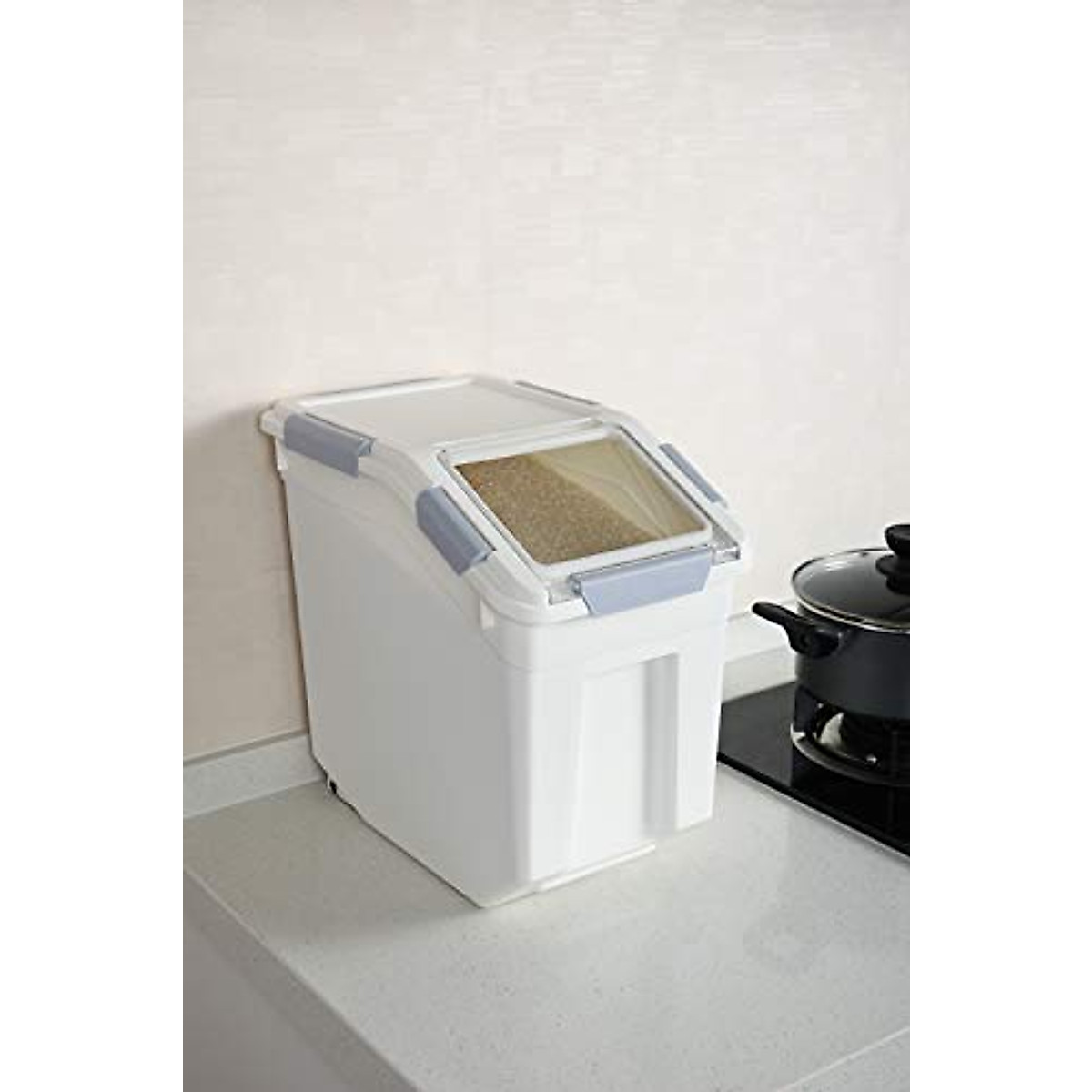 Rice Storage Container with Wheels Seal Locking Lid PP((507.27oz / 3.96gal / 80cup / 15L),Pack-2)