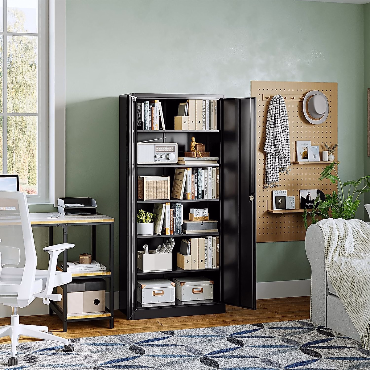 Letaya Metal Garage Storage Cabinets with Lock Door and Adjustable Shelves, Steel Tool Cabinets for Home,Office,Warehouse Organisieren (Black)