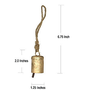 Set of 6 Vintage Antique Hanging Bells - Rustic Metal Handmade Lucky Cow Tin Tree Decoration with Rope - Perfect for Christmas or any Celebration