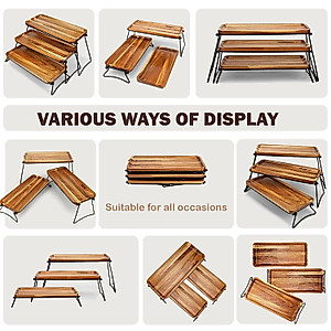 Eco-Friendly Food Platter Serving Tray - Cupcake Stand - Acacia Wooden Towers Dessert Table Display Set - 3 Tiered Decor Small Cheese Charcuterie Boards Rustic Wood Platters Trays - For Family Parties