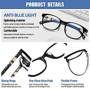 DUCO Blue Light Glasses for Kids Girls Boys,Gaming Computer TV Phone Fake Glasses for Kids Age 6-10,Anti Bluelight & UV K023