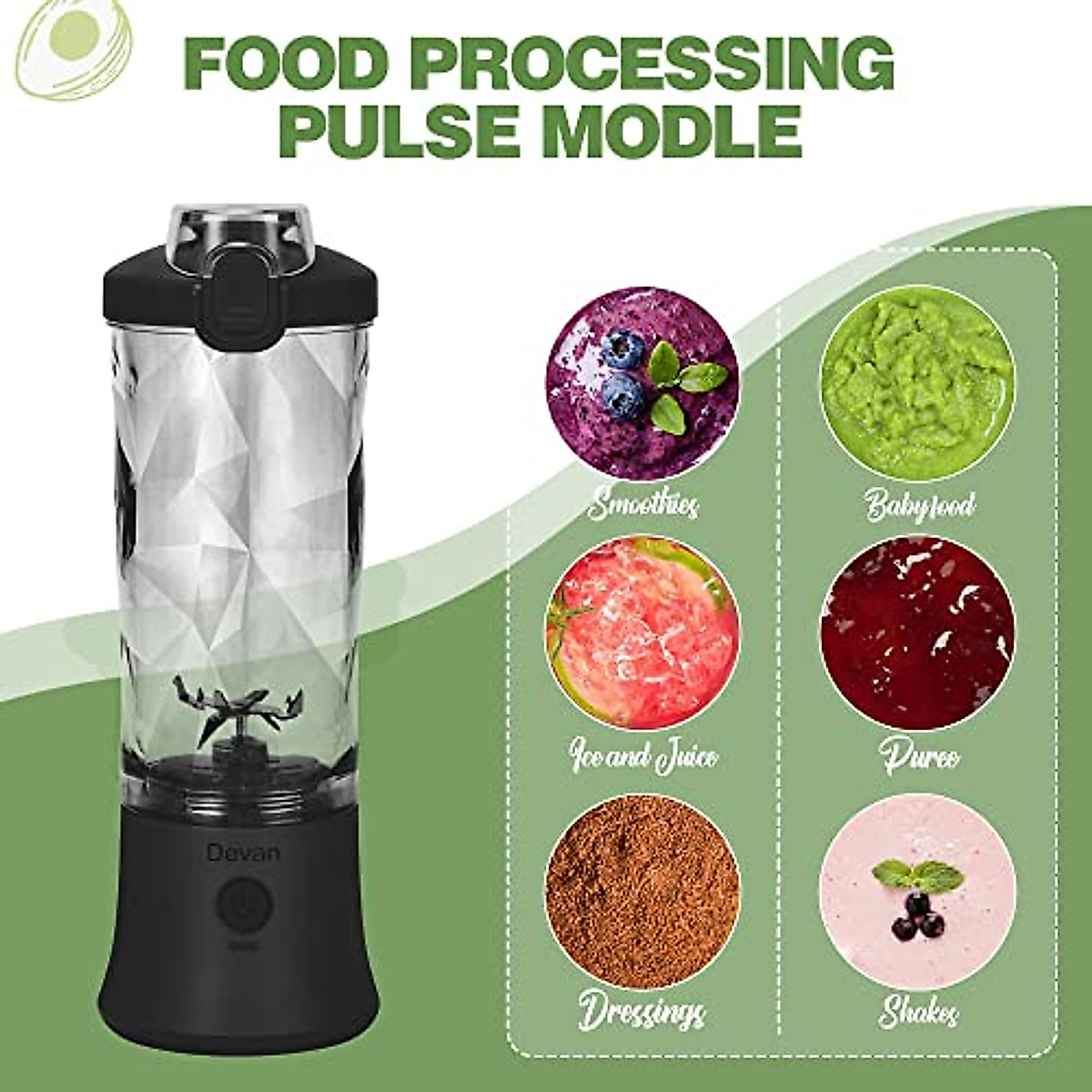 Portable Blender,270 Watt for Shakes and Smoothies Waterproof Blender USB Rechargeable with 20 oz BPA Free Blender Cups with Travel Lid. (Black)