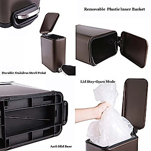 CLTEC 5 Liter/1.3 Gallon Bathroom Trash Can with Lid Soft Close, Removable Inner Waste Basket, Rectangular Slim Small Garbage Can for Bedroom Office, Narrow Step Trash Bin, Dark Bronze Finish
