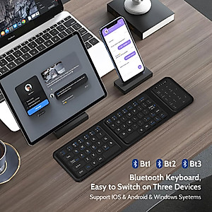 LAMA Foldable Bluetooth Keyboard, Folding Wireless Keyboard with Trackpad and Numeric Keypad, Portable Keyboards for iPad Tablet Smartphone Laptop PC Android Windows iOS, Support 3 Device