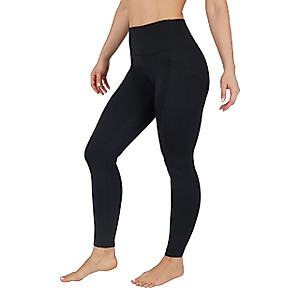 90 Degree By Reflex High Waist Fleece Lined Leggings with Side Pocket - Yoga Pants - Black with Pocket - Medium