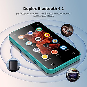 TIMMKOO 72GB MP3 Player with Bluetooth, 4.0" Full Touchscreen Mp4 Mp3 Player with Speaker, Portable HiFi Sound Music Player with Bluetooth, Voice Recorder, E-Book, Supports up to 512GB TF Card (Blue)