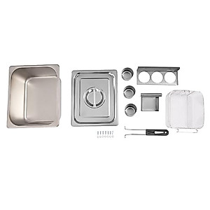 CRYBY Gas Griddle, 6L/1.59Gal Stainless Steel Griddle & Deep Fryer Combo Gas Deep Fryer Gas Grill Griddle with Oil Draining Basket, Lid & 3 Spice Boxes, Commercial Griddle with Fryer for RV, Camping