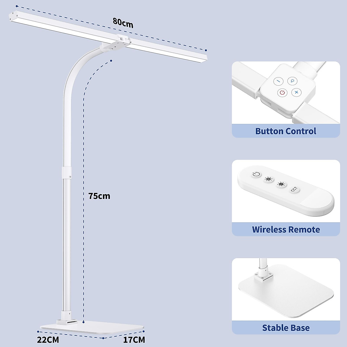 Kaulsoue Desk Lamp Architect Task Dual Head Modern Flexible Gooseneck Tall Dimmable Light for Home Office, 5 Color Modes,Remote Control, 1500lm 24W Extra Bright Lighting