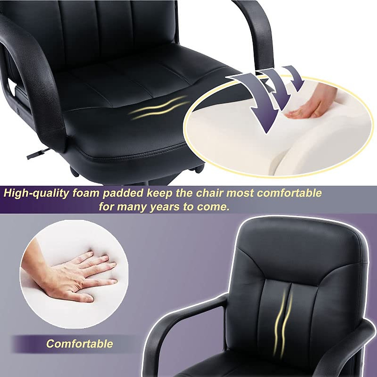 MFD LIVING Task Office Chair Mid- Back Computer Chair, Swivel Armrest Desk Chair PU Leather Tilt Executive Padded Home Office Chair (Black)