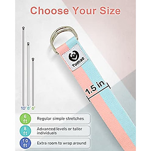 Tumaz Yoga Strap/Stretch Bands [15+ Colors, 6/8/10 Feet Options] with Extra Safe Adjustable D-Ring Buckle, Durable and Comfy Delicate Texture - Best for Daily Stretching, Physical Therapy, Fitness