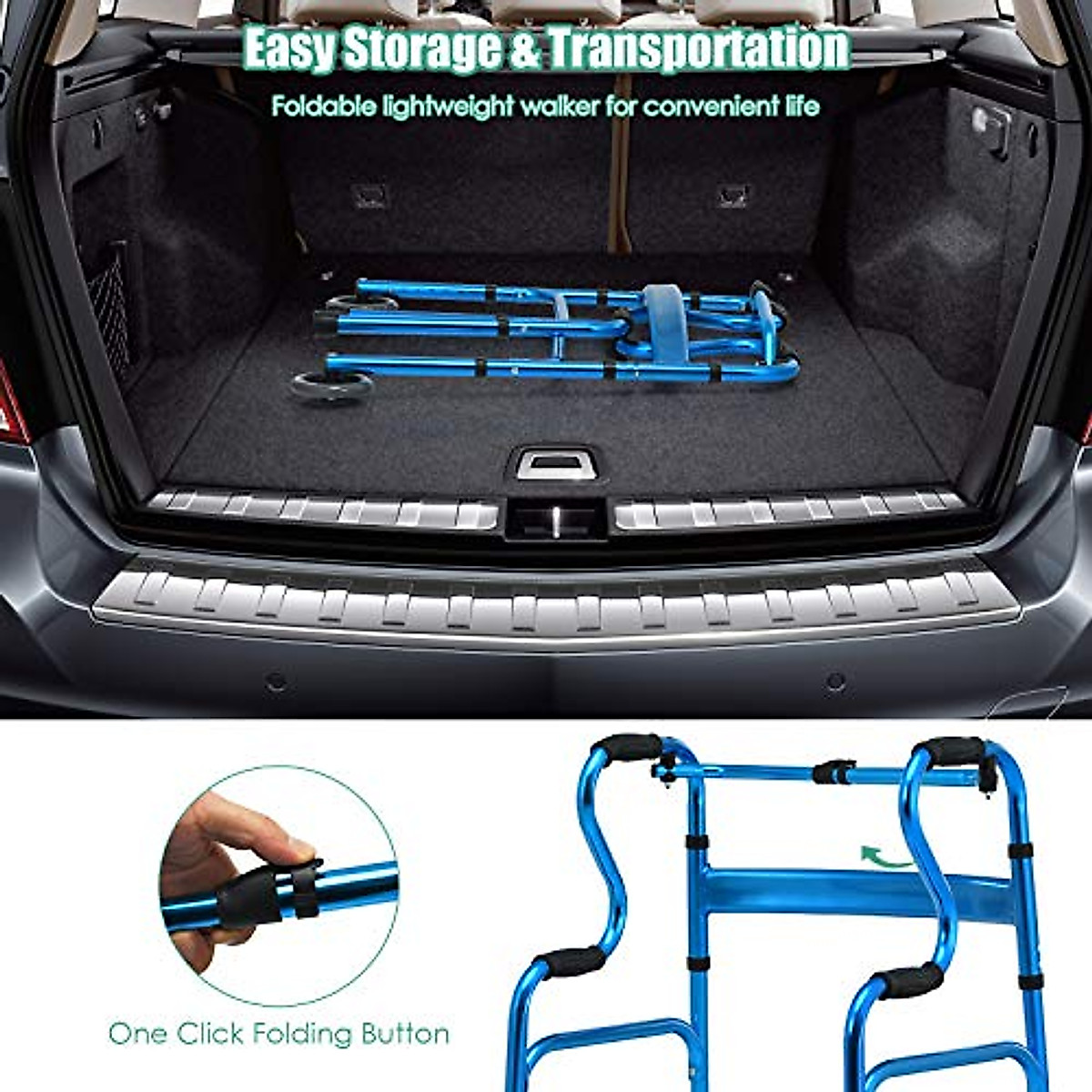 Goplus 3-in-1 Stand-Assist Folding Walker with 5" Wheels, Heavy Duty Walking Mobility Aid Supports up to 440lbs, Can be Used as Toilet Safety Rail, Narrow Drive Walkers for Seniors Elderly Adult