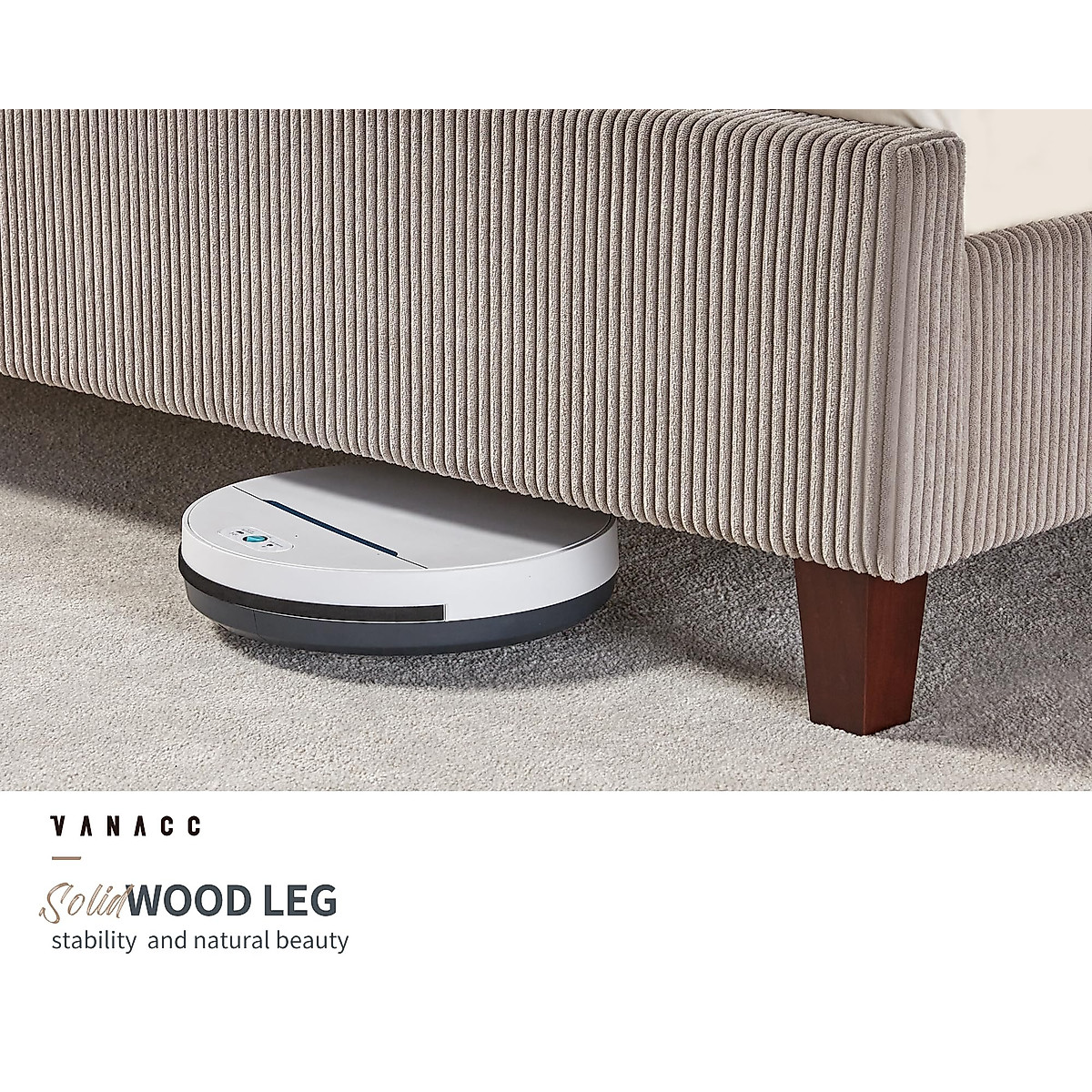 VanAcc Queen Size Platform Bed Frame, 50.8" Corduroy Upholstered Bed with Vertical Channel Tufted Headboard/Wooden Slats/Wingback/No Box Spring Required/Taupe