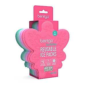 Bentgo Buddies Glitter Reusable Ice Packs - Slim Ice Packs for Lunch Boxes, Lunch Bags, and Coolers - Multicolored 4-Pack (Fairy)