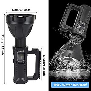 Foleto Rechargeable LED Spotlight Flashlights 120000 High Lumens, Super Bright Flashlight with 4 Modes IPX5 Waterproof, Large Searchlight for Fishing, Hiking and Camping with Tripod(Large)