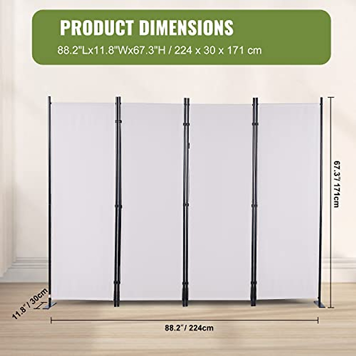 VEVOR Room Divider, 5.6 ft Room Dividers and Folding Privacy Screens (4-Panel), Fabric Partition Room Dividers for Office, Bedroom, Dining Room, Study, Freestanding, Beige