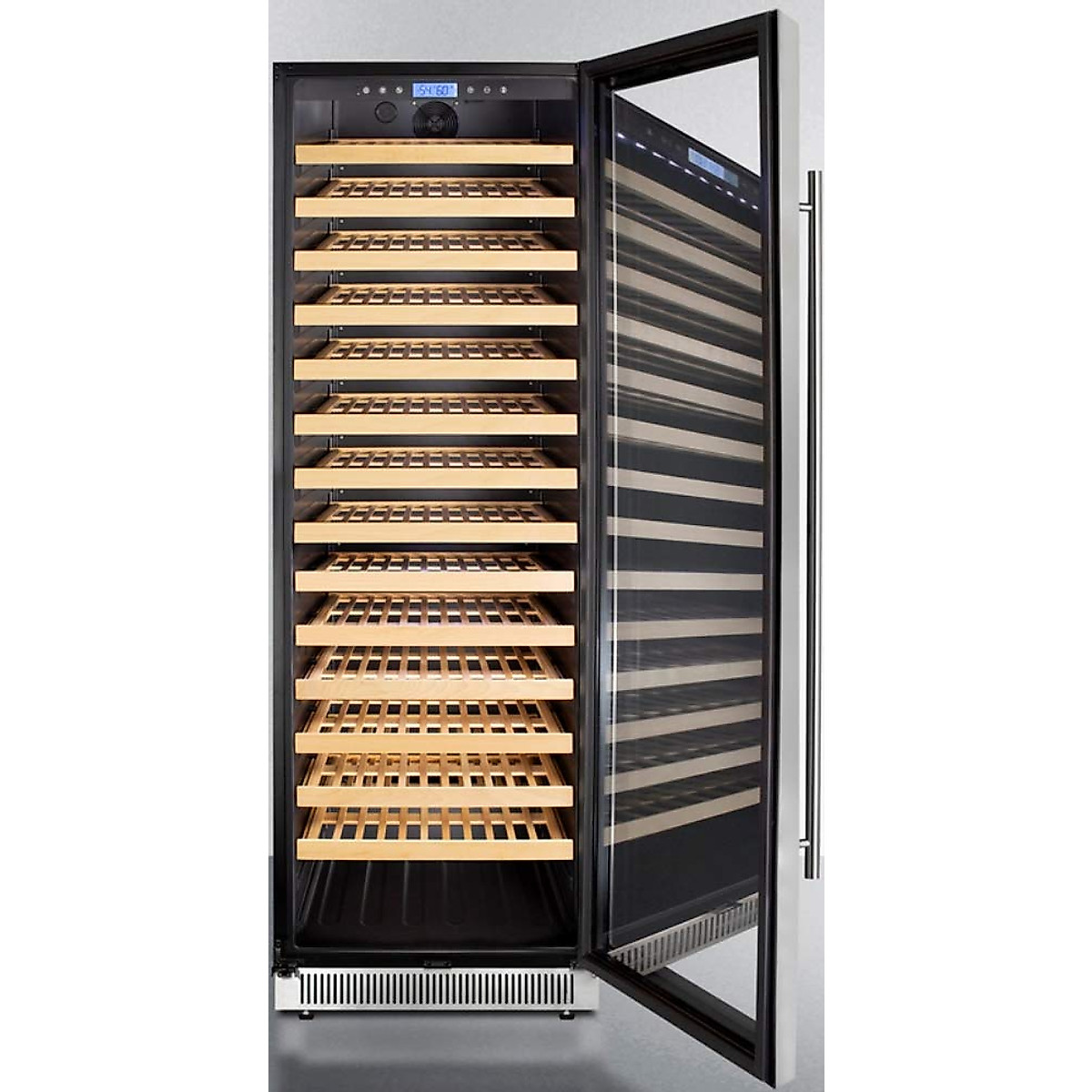 Summit Appliance SWC1926B 24" Wide Single Zone Wine Cellar For Built-In or Freestanding Use with Glass Door with Stainless Steel Trim, Digital Thermostat, Wooden Shelving and Factory-Installed Lock