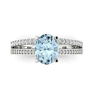 Clara Pucci 2.32 Carat oval cut blue simulated diamond 14k white gold engraving bridal engagement wedding ring size 7