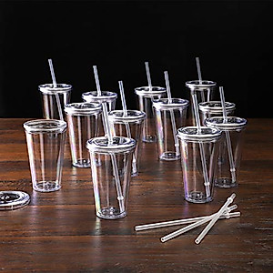 Cupture Classic 12 Insulated Double Wall Tumbler Cup with Lid, Reusable Straw & Hello Name Tags - 16 oz, Bulk Pack (Clear)