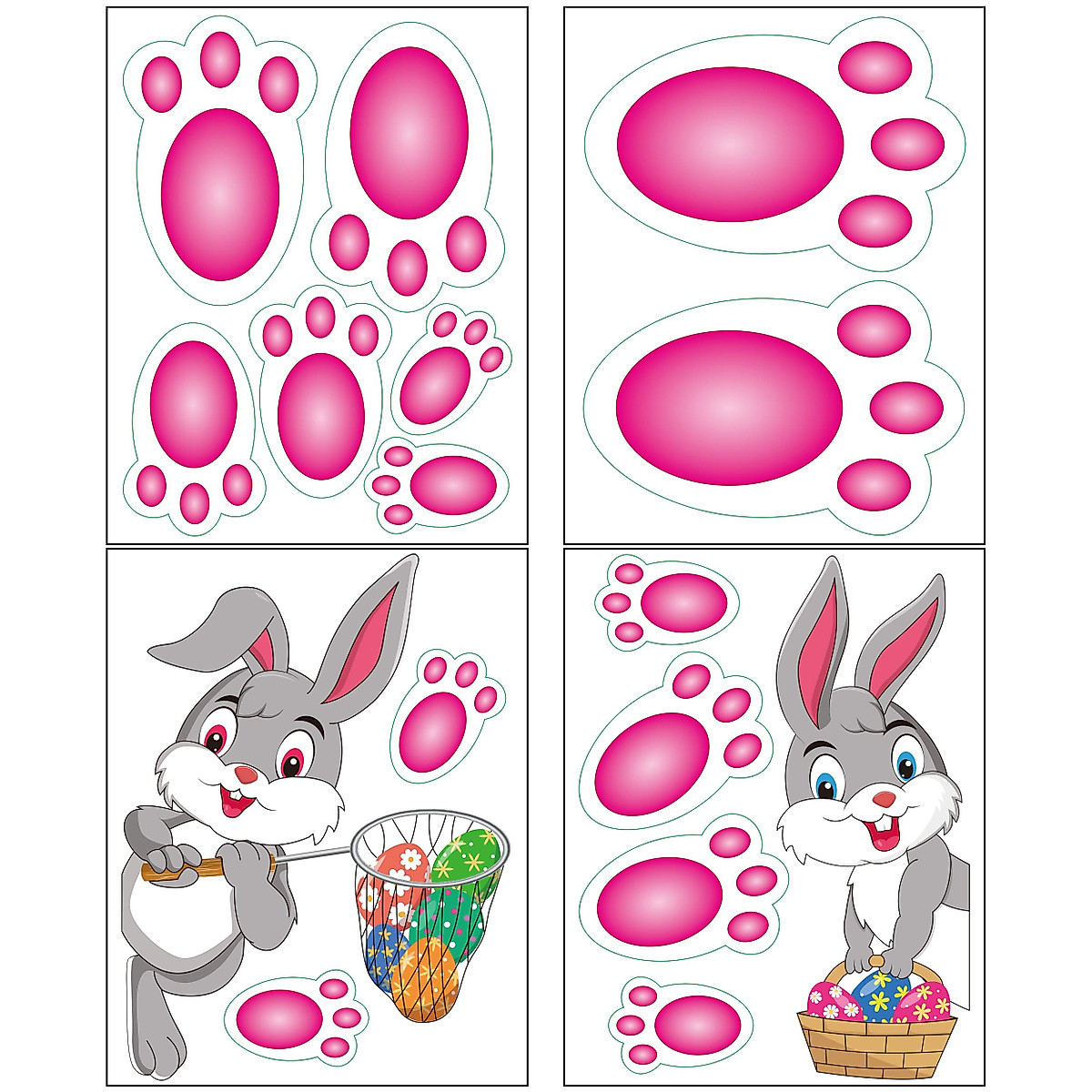 FINGOOO 60PCS Easter Bunny Footprint Stickers Bunny Paw Print Decal for Egg Hunt Game and Easter Decoration
