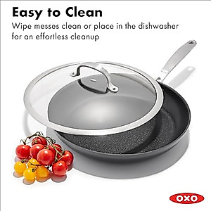 OXO Enhanced, 12" Frying Pan Skillet with Lid, Healthy Ceramic Nonstick, PFAS-Free, Stainless Steel Handle, Dishwasher Safe, Oven Safe, Black