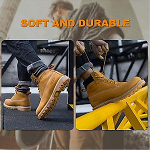 SAFETY LOONG Work Boots for Men Soft Toe Non Slip Rubber Sole Comfortable Full Grain Leather Waterproof Goodyear Welt Construction Shoes 10.5