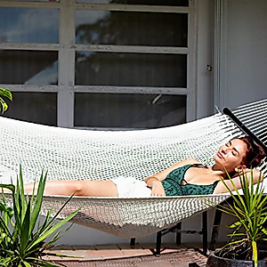 Bliss Hammocks BH-415 2-Person Weekender 12’ Long Deluxe, 4 mm Thick Handwoven Polyester Rope, Patio Yard Poolside Outdoor Hammock, 55-Inch Spreader Bar Supports up to 450 lbs, Natural