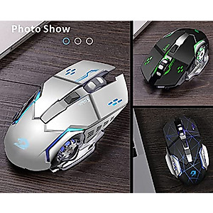 Uciefy T85 Rechargeable Wireless Mouse, 2.4G Ergonomic Silent Gaming Mice Portable Optical with USB Receiver, 3 Adjustable DPI, 6 Buttons LED Lights for Laptop/PC/Chromebook (Black)