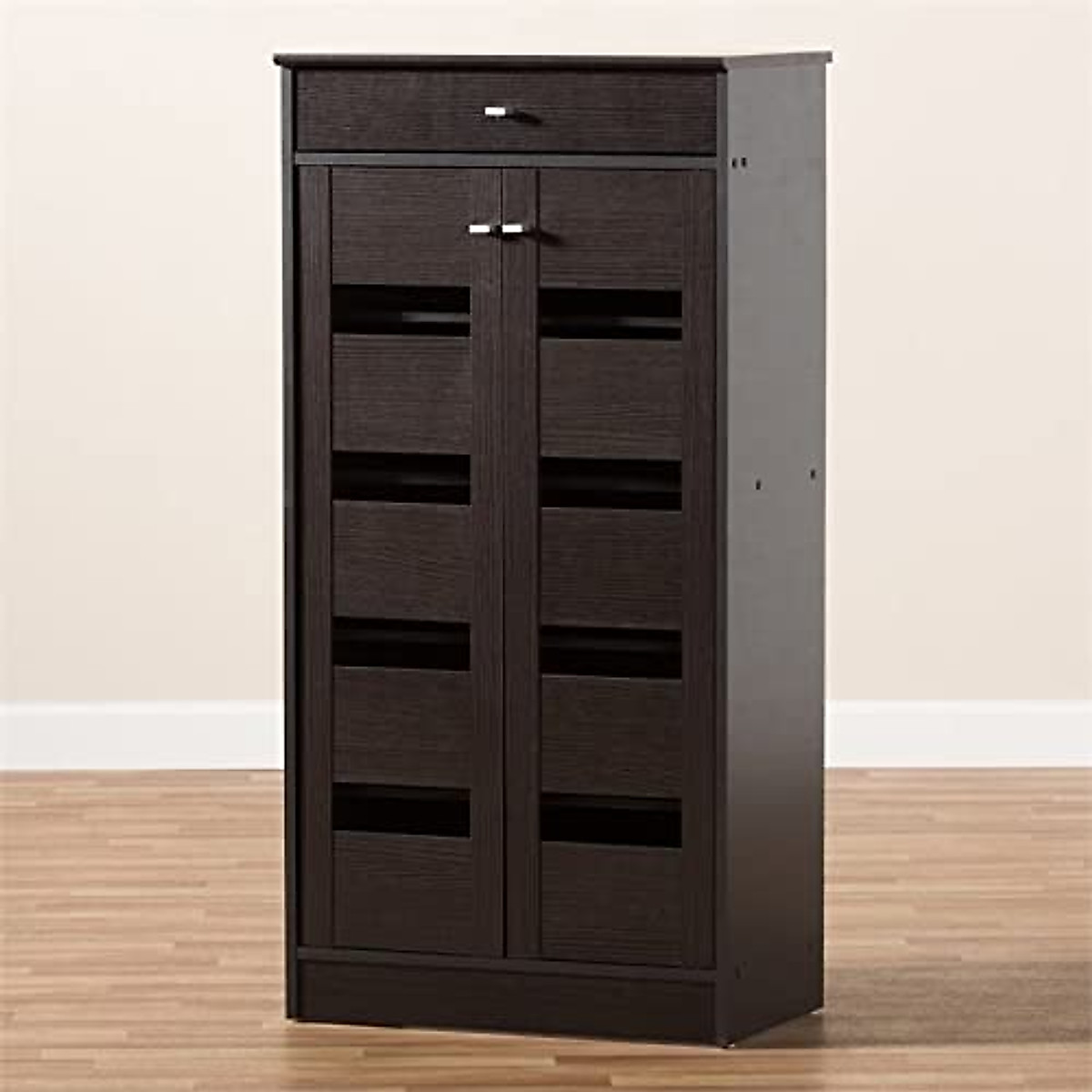 BOWERY HILL Contemporary Shoe Cabinet in Wenge Brown