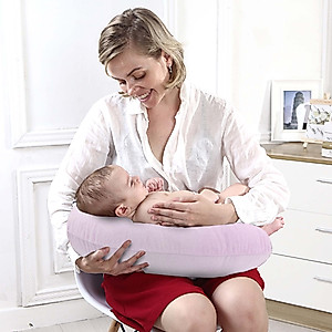 LAT Waterproof Nursing Pillow and Positioner, Breastfeeding Pillow for Mom,Newborn Infant Soft Cotton Feeding Cushion for Boys and Girls(Pink)