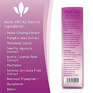FEG Pro Advanced Specially Formulated Extra Strength Natural Eyelash Enhancer Serum for Growing Naturally Thicker, Fuller, Longer, and Seductive Eyelashes | 3ml | Stimulates Eyelash Growth