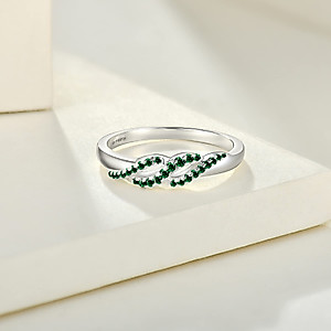STARCHENIE Sterling Silver Rings Crisscross Crosscover Wave Rings for Women size7 Emerald color