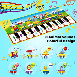 RenFox Baby Musical Piano Mat, Floor Dance Toys with 10 Songs, 8 Animal Sounds, 5 Modes. Child Keyboard Blanket Music Touch Play Mat, Musical Early Educational Toys Gifts for Toddlers Girls Boys