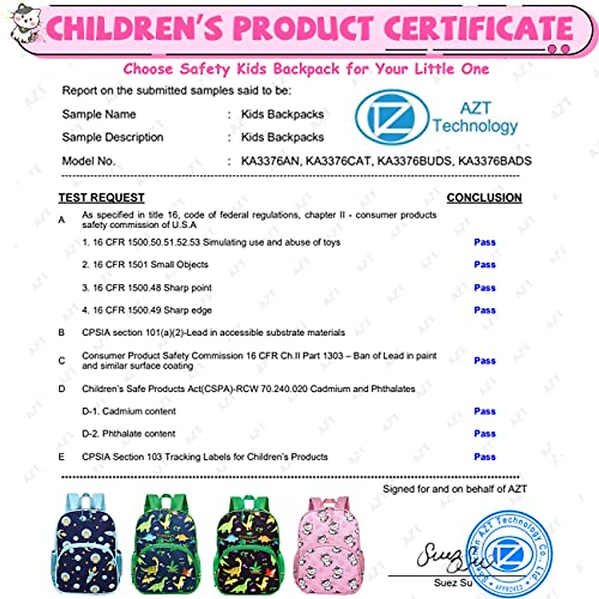 Toddler Backpack for Girls, Kasqo 13.5 Inch Lightweight Waterproof Kids Bookbag Preschool Kindergarten Schoolbag for little Girls 3-6 Years Old, Pink Cat