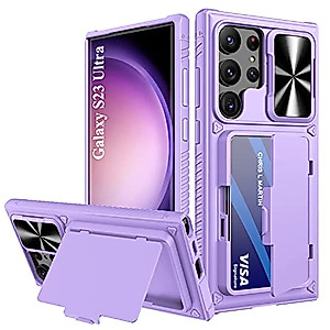 BXYJY for Samsung Galaxy S23 Ultra Wallet Case with Card Holder & Kickstand & Slide Lens Cover, Rugged Anti-Drop Protective Phone Case Cover Compatible with Samsung Galaxy S23 Ultra 5g 2023, Purple